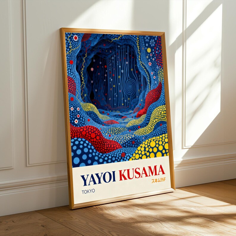 Yayoi Kusama Poster and Blue Dot Art in Kusama Style, Japanese ...