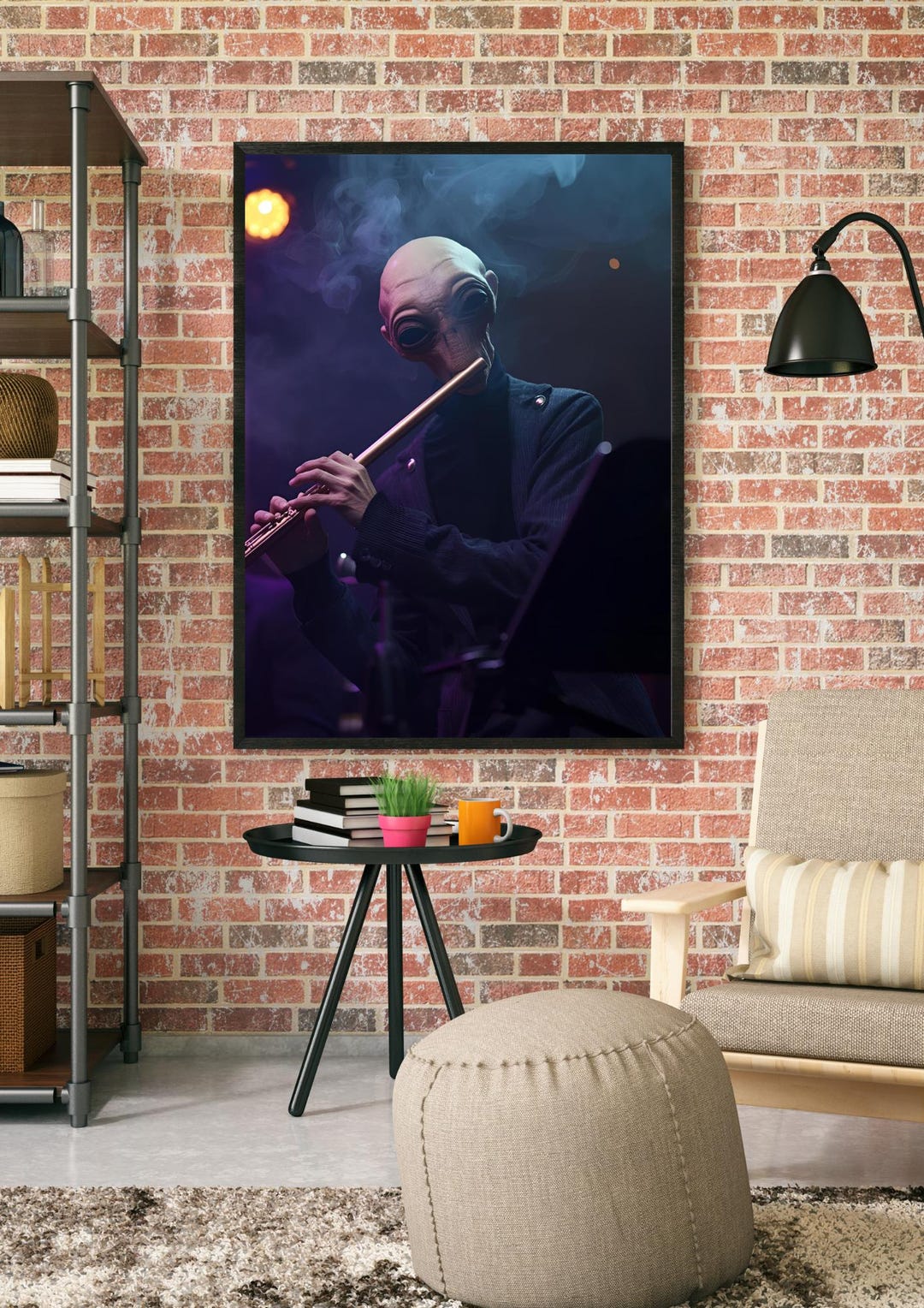 Alien Flute Player Poster – Futuristic Sci-fi Music Art Print, Cosmic ...
