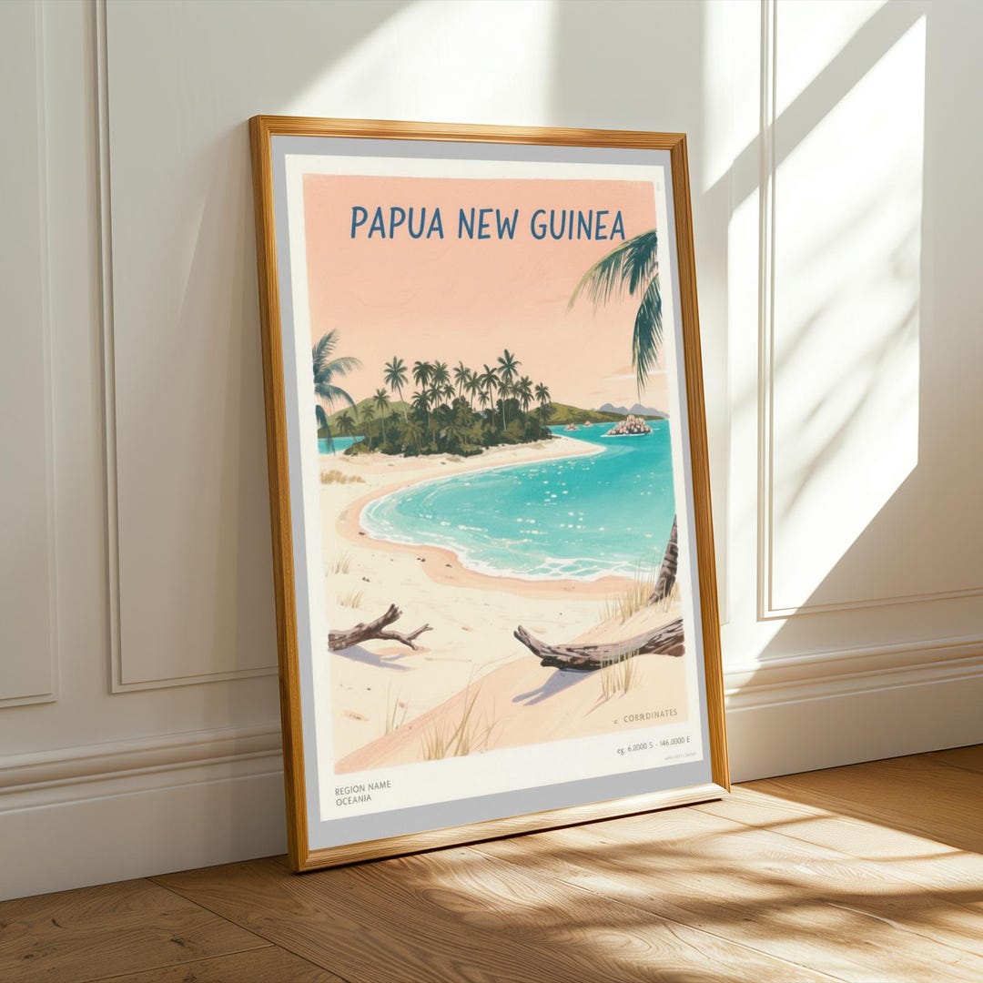 Papua New Guinea Poster Travel Tropical Beach Print Scene and Vintage ...