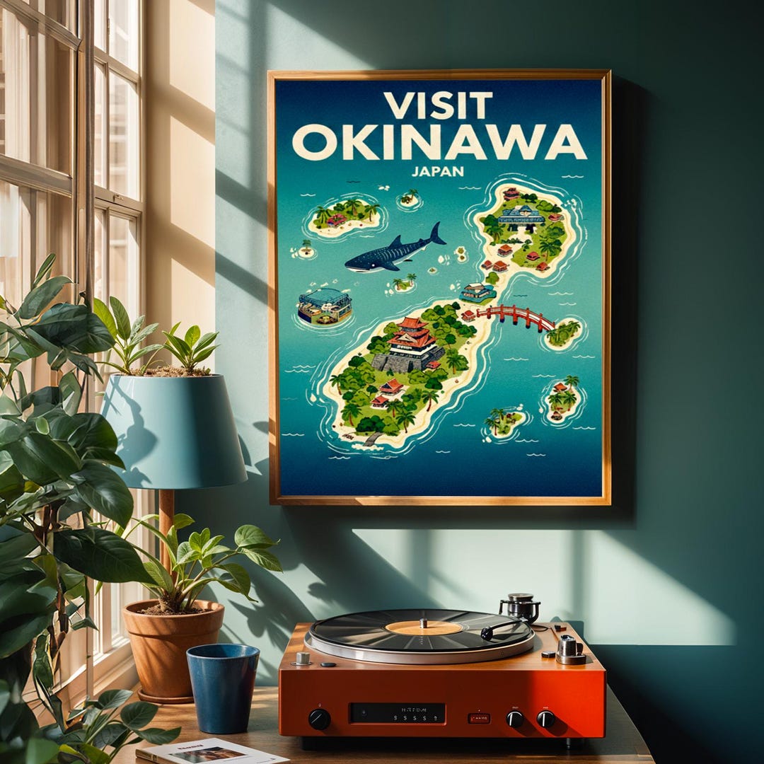 Okinawa Travel Map Poster – Japan Island Art Print, Minimal Coastal ...