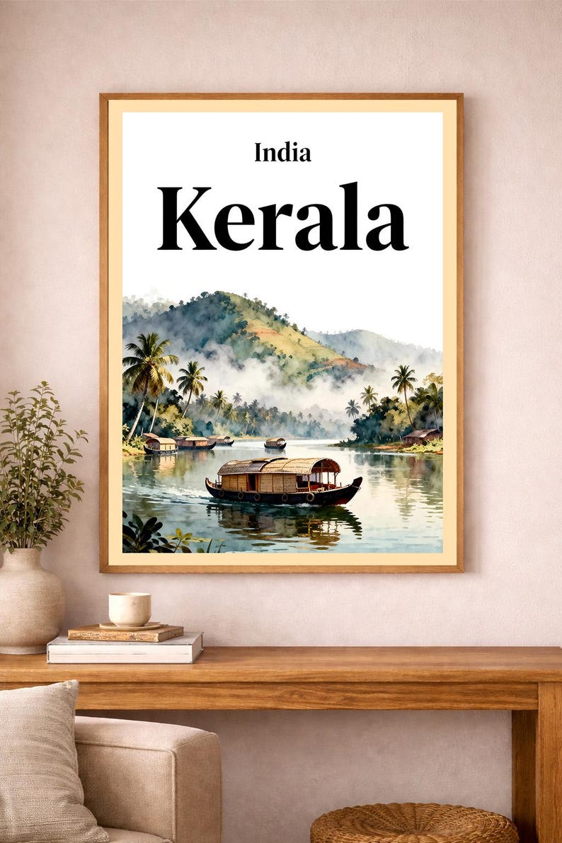 Kerala India Travel Poster Vintage Backwaters Wall Art Print - Etsy
