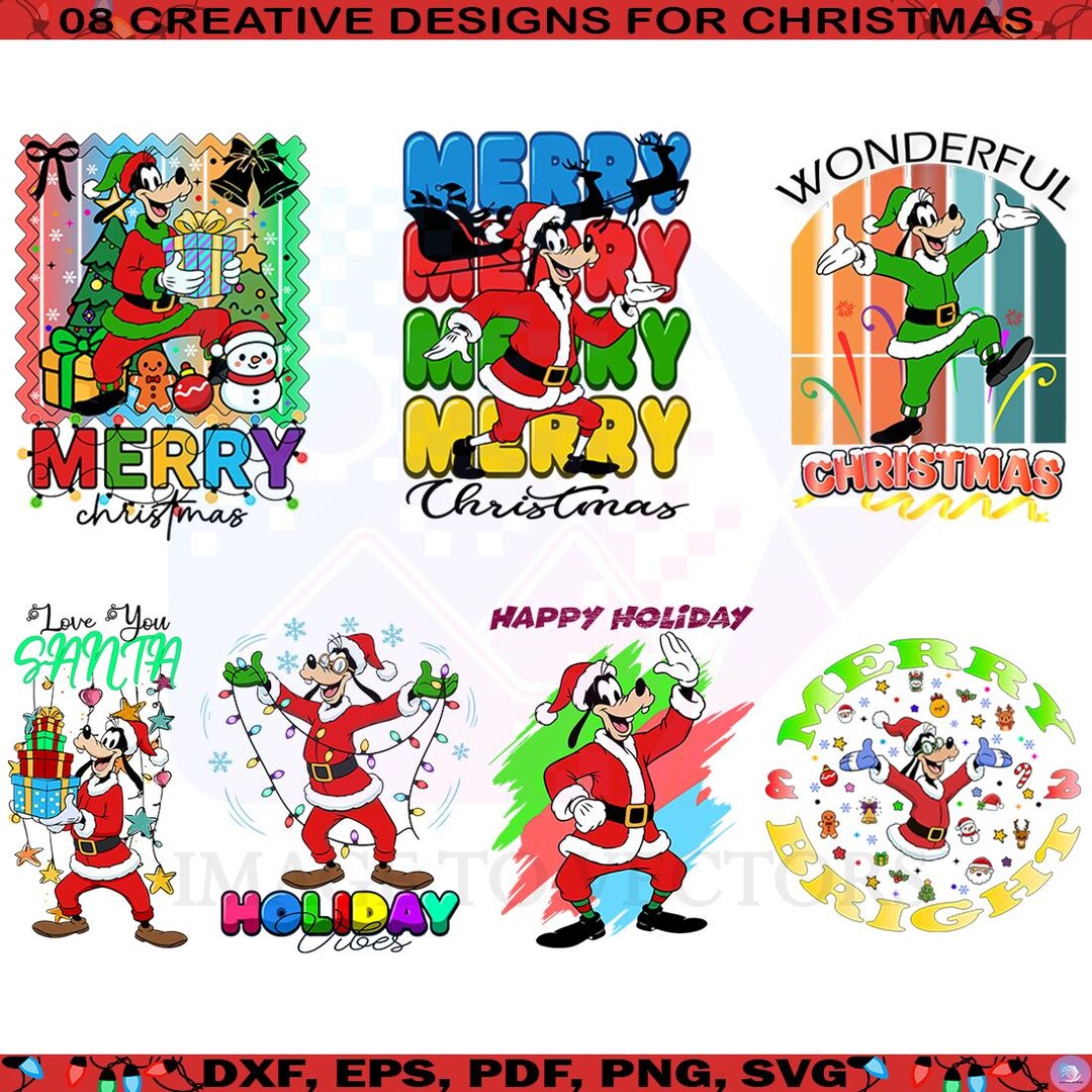 Goofy Christmas Design Bundle SVG | Goofy Joly Elf, Santa Claus SVG ...