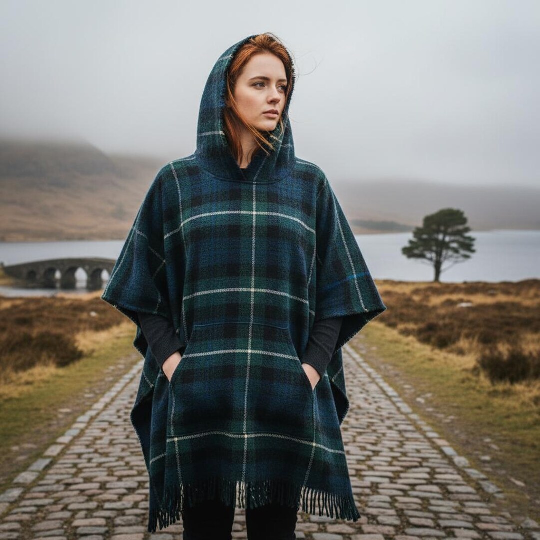 Women's Scottish Tartan Hoodie Ruana With Two Front Pocket Shawl ...