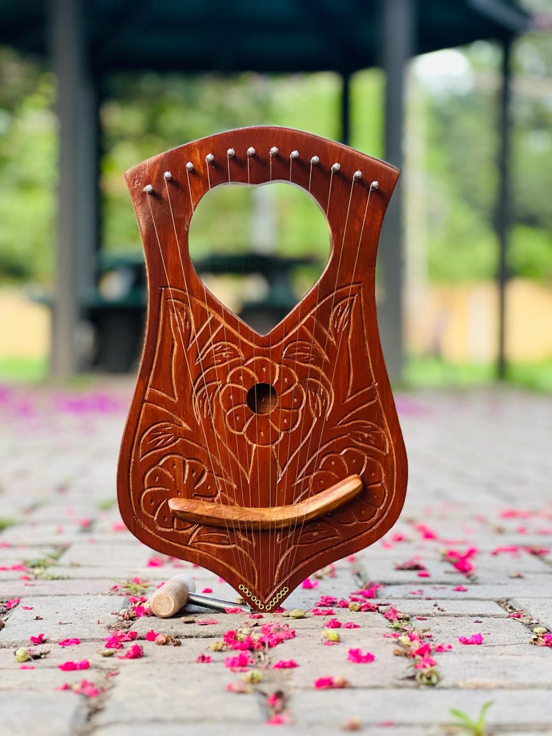 Heart Flower Lyre Harp Rosewood 12 String Instrument Handmade Lever ...