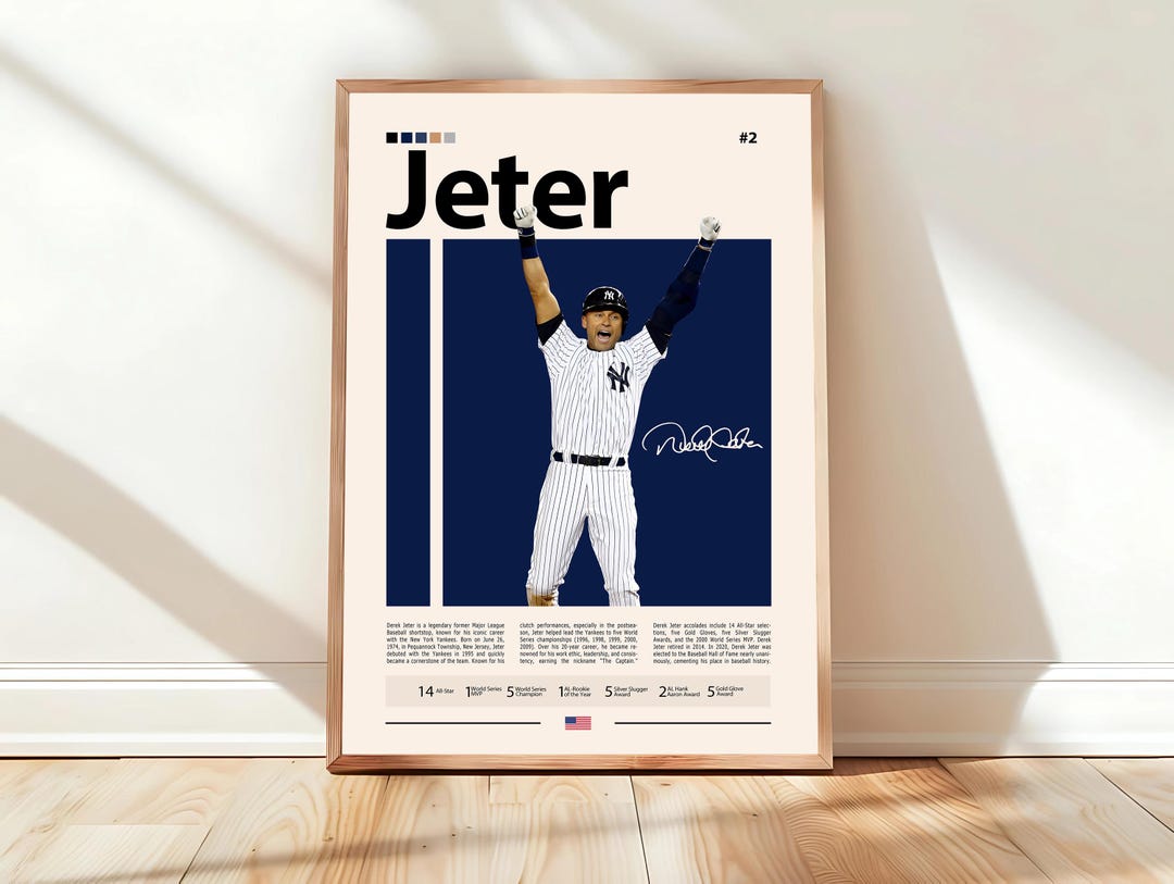 Derek Jeter Poster, New York Yankees Wall Art, MLB Print, Baseball ...