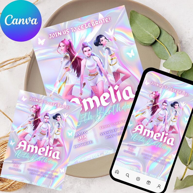 Kpop Demon Hunter Birthday Invitation, Kpop Anime Invite, Printable ...
