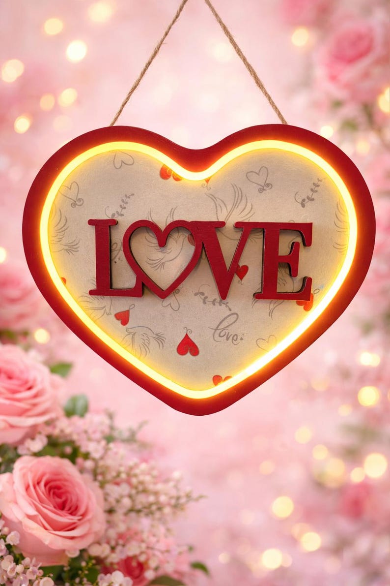 Lighted Valentine Heart Sign | Love Wall Decor | Wooden LED Heart ...
