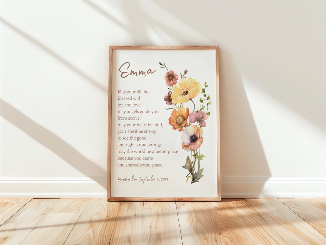 Personalized Floral Baptism Print for Girl, Goddaughter Keepsake ...
