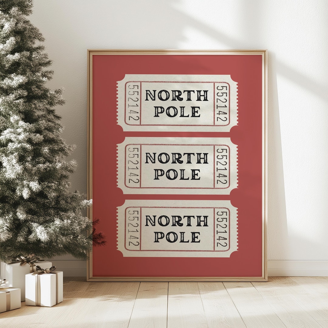 North Pole Ticket Printable, Vintage Christmas Wall Art, Holiday Decor ...