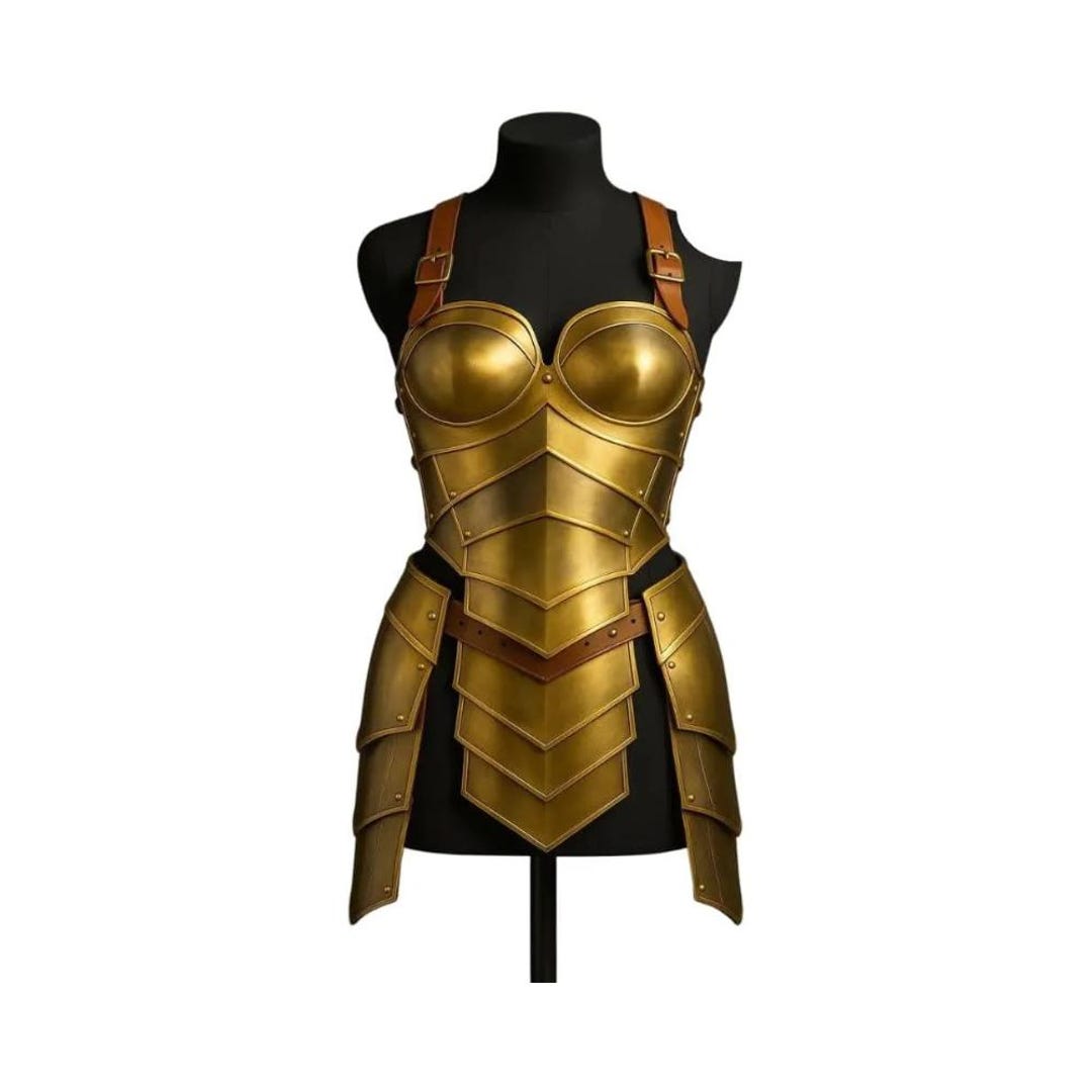 Medieval Fantasy Warrior Breastplate Women's Golden Armor With Tassets ...