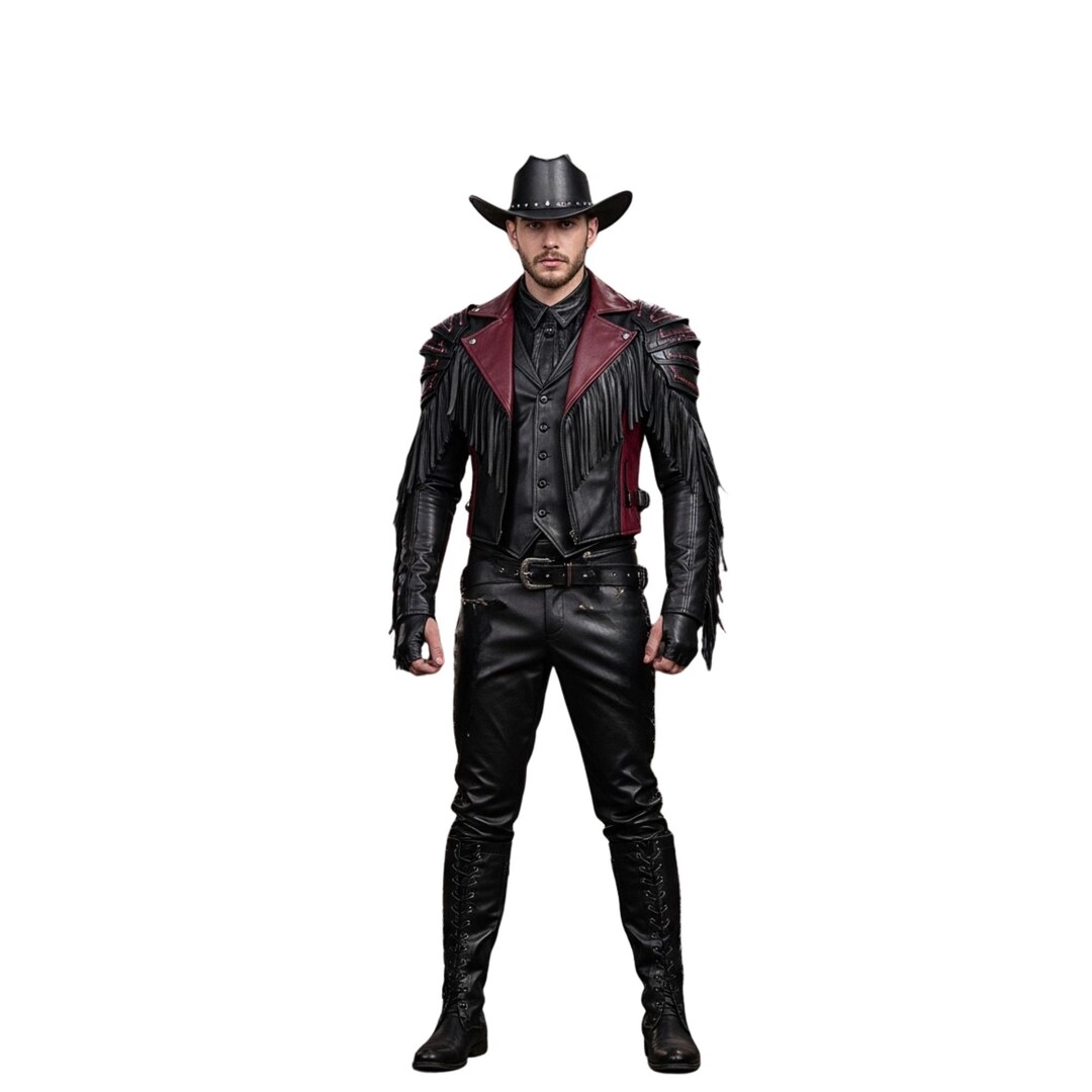 Handcrafted Gothic Cowboy Outfit - Fringe Jacket and Cowboy Boots ...