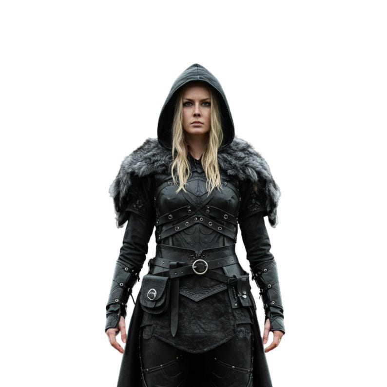 Handmade Viking Huntress Leather Armor: Hooded Fur Cloak, Dark Fantasy ...