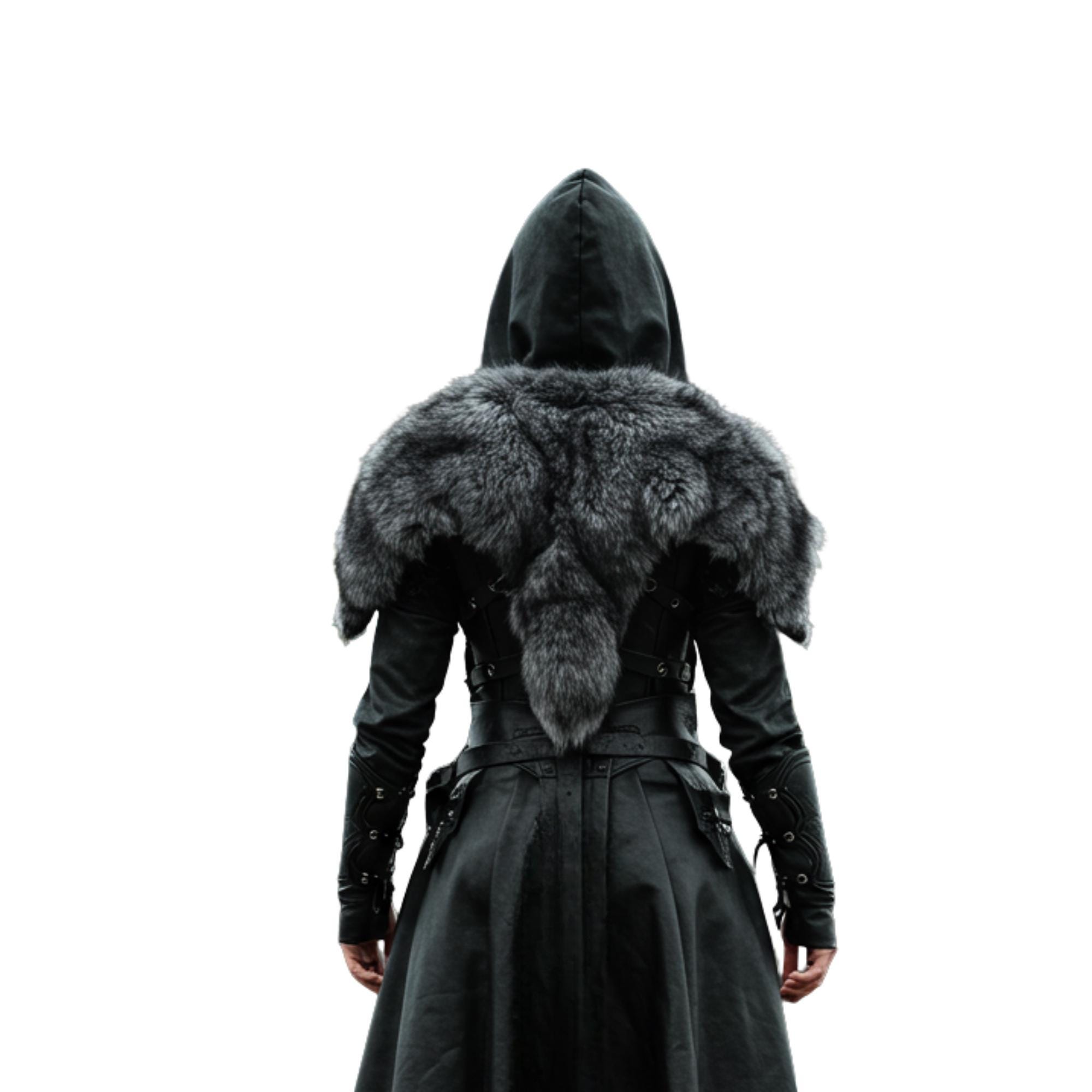 Handmade Viking Huntress Leather Armor: Hooded Fur Cloak, Dark Fantasy ...