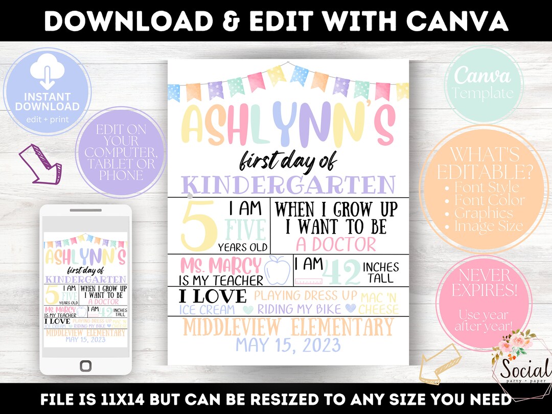 First Day of School Sign: Editable Canva Template (digital Download) - Etsy