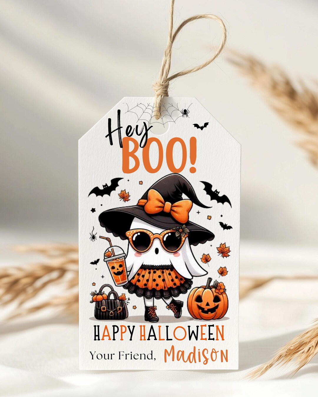 4 Designs - Printable Hey Boo Ghost Halloween Favor Tags - Canva ...