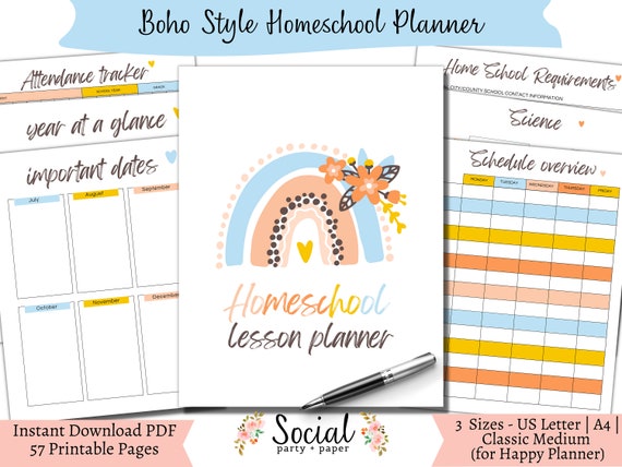 Printable Boho Style Homeschool Planner and Progress Tracker ...