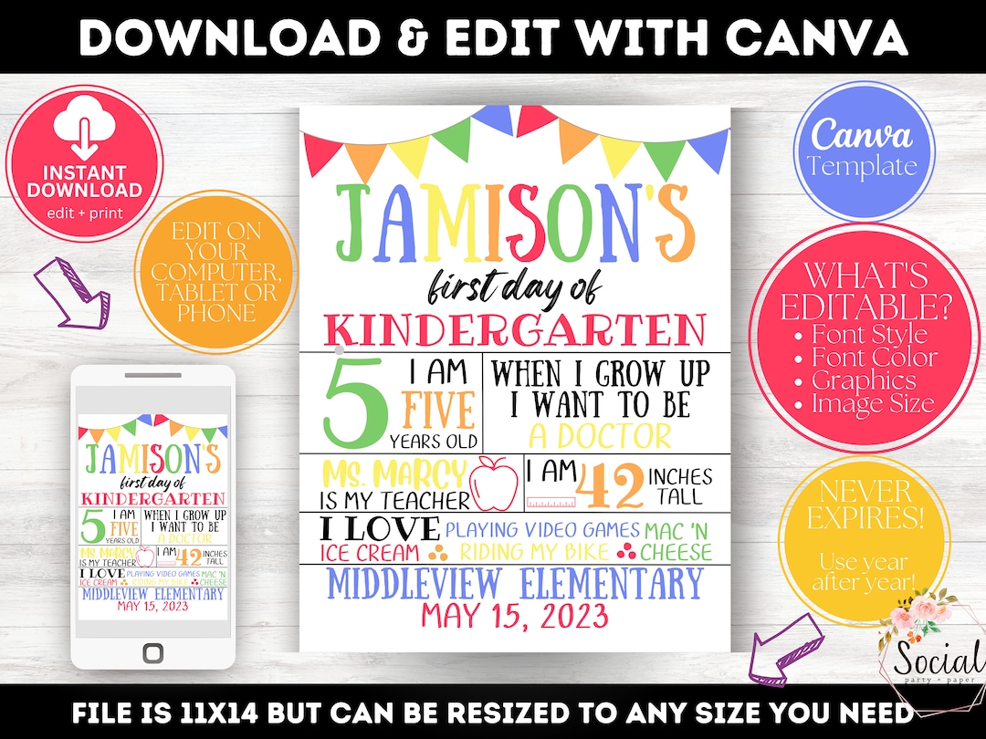 First Day of School Sign: Editable Canva Template (digital Download) - Etsy