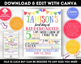 First & Last Day of School Sign: Editable Canva Template (digital ...