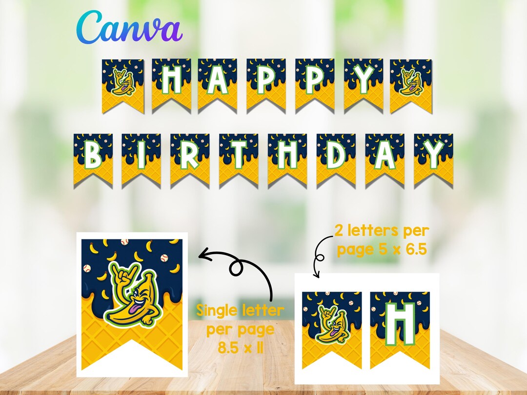 Savannah Bananas Baseball Drip Ice Cream Birthday Banner, Savannah ...