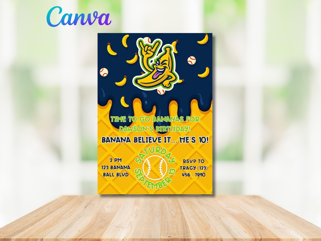 Savannah Bananas Baseball Drip Ice Cream Birthday Invitation, Savannah ...