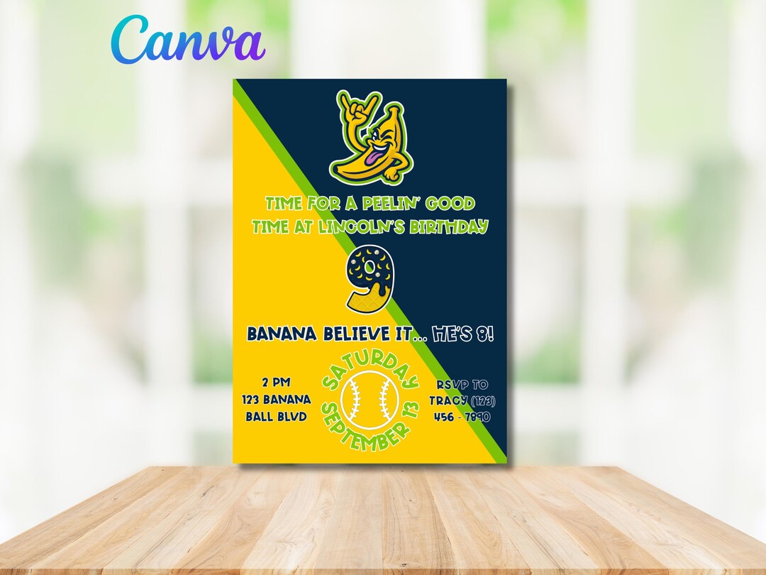 Savannah Bananas Baseball Drip Ice Cream Birthday Invitation, 9th ...