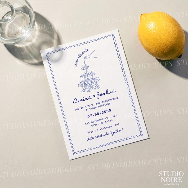 Wedding Invitation Mockup, 5x7 Minimalist Citrus Flat Lay (digital ...