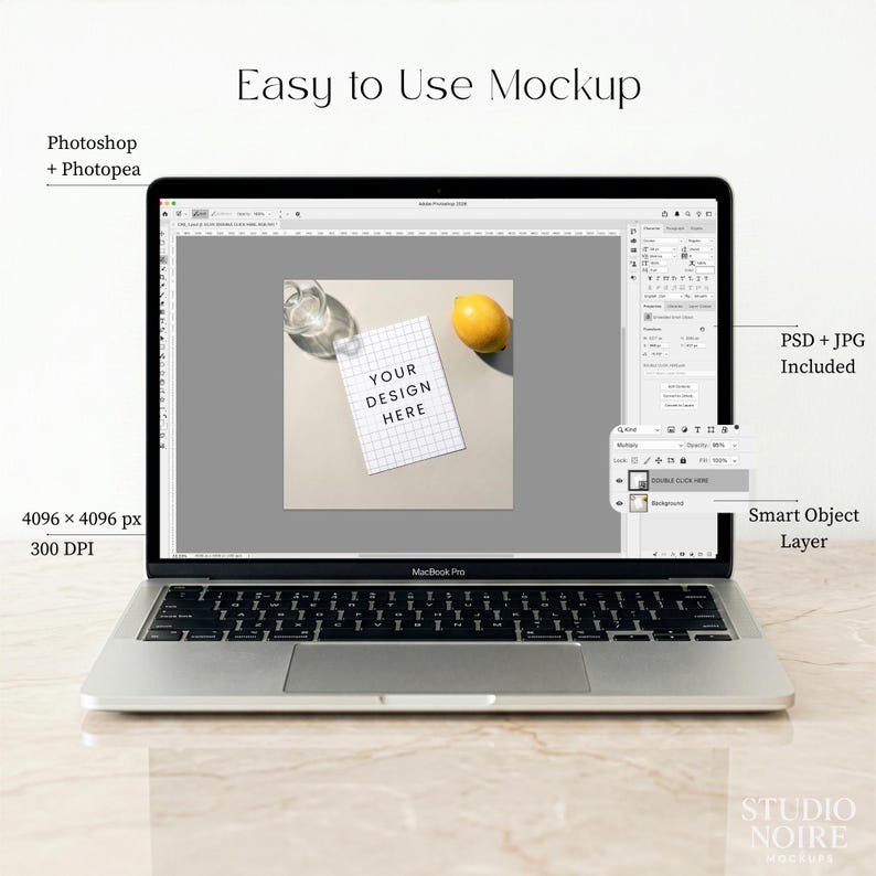 Wedding Invitation Mockup, 5x7 Minimalist Citrus Flat Lay (digital ...
