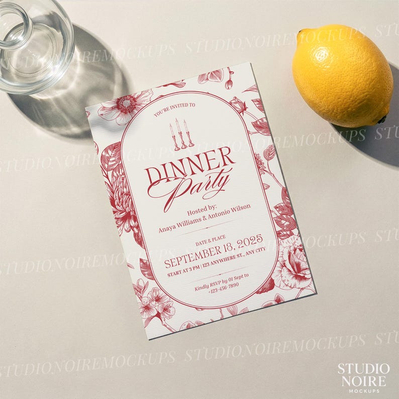 Wedding Invitation Mockup, 5x7 Minimalist Citrus Flat Lay (digital ...