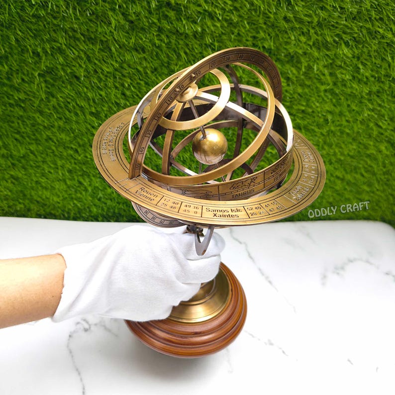 Engraved Brass Armillary Sphere, Astrolabe Globe, Nautical Gift for Him ...