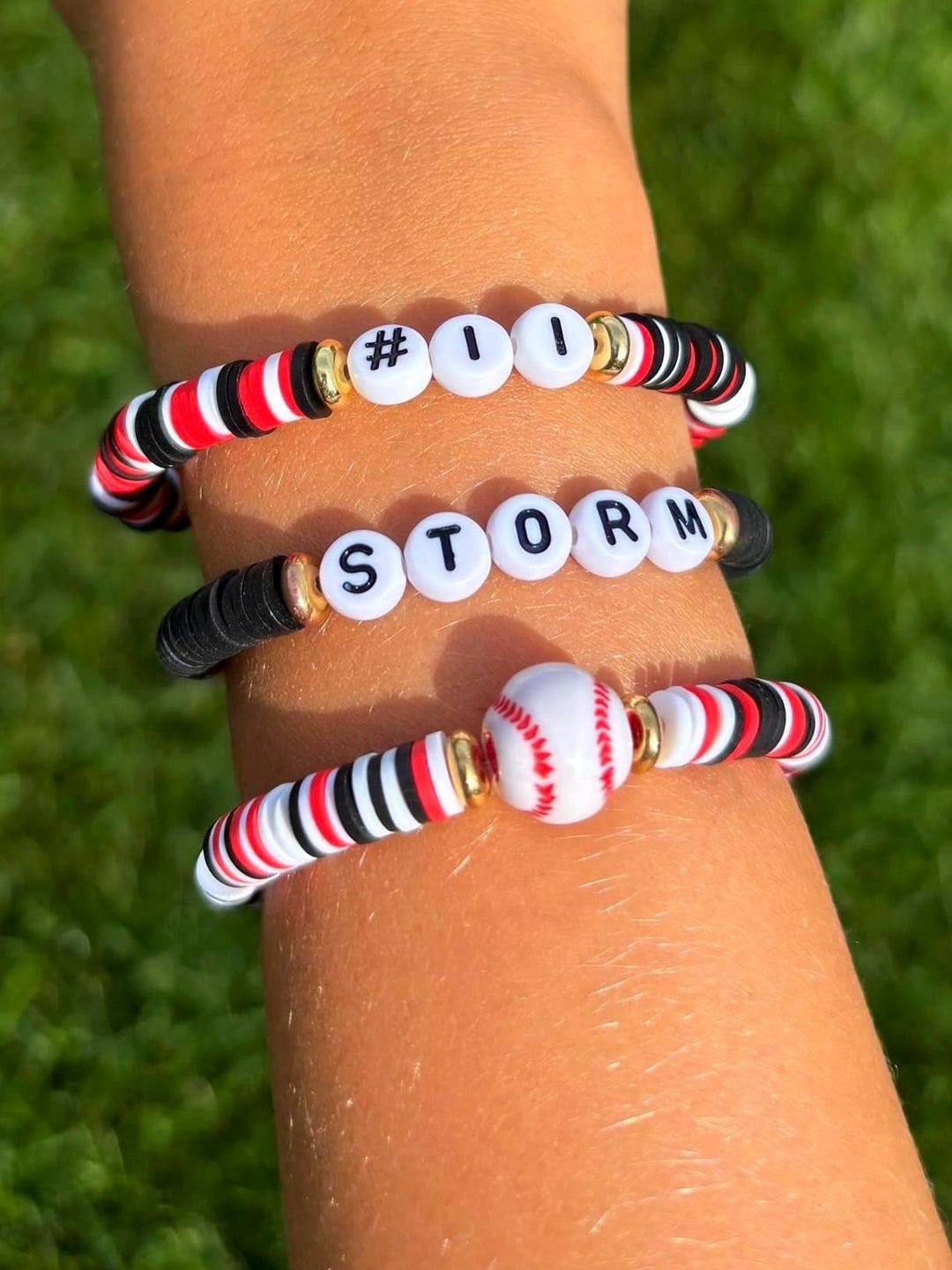 Customizable Sports Clay Bead Bracelets: Letters, Numbers, Basketball ...
