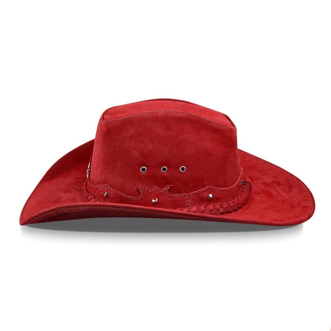 Red Suede Leather Cowgirl Hat, Western Tejana With Star Concho - Etsy