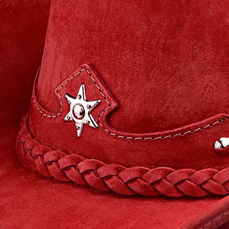 Red Suede Leather Cowgirl Hat, Western Tejana With Star Concho - Etsy