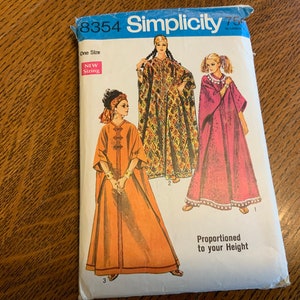 Simplicity 8354, Misses Caftan Pattern, One Size, Vintage 1969, Front Zippered - Etsy