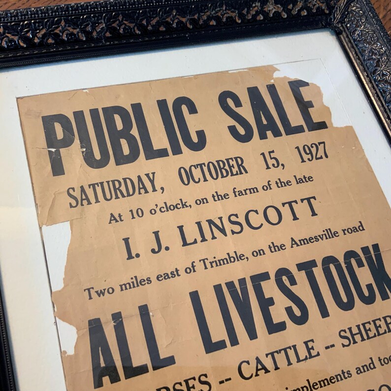 Public Sale Notice, Framed Oct 15 1927, Believe From Athens County Ohio ...