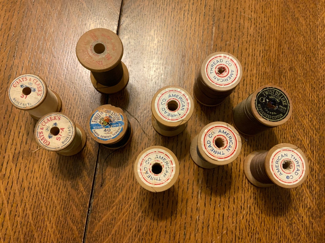 Old Wooden Thread Spools, Large 10 Spools, American Thread Coats, Fruit ...