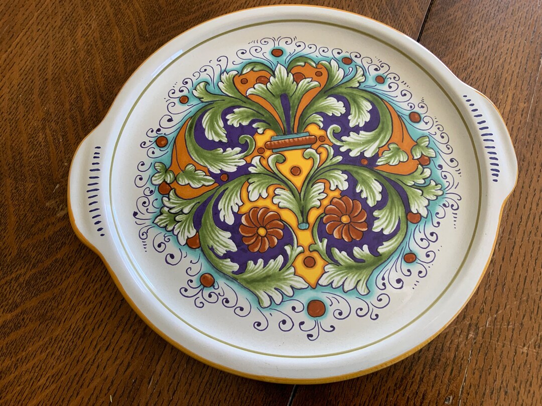 Ceramic Cake Plate, Made in Italy Nova Deruta, With Handles - Etsy