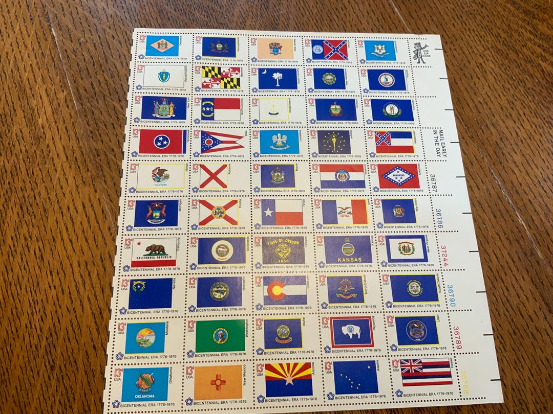 US Flag Stamps, Vintage 1976, 50 Flags, 1 Mint Sheet, Celebrating ...