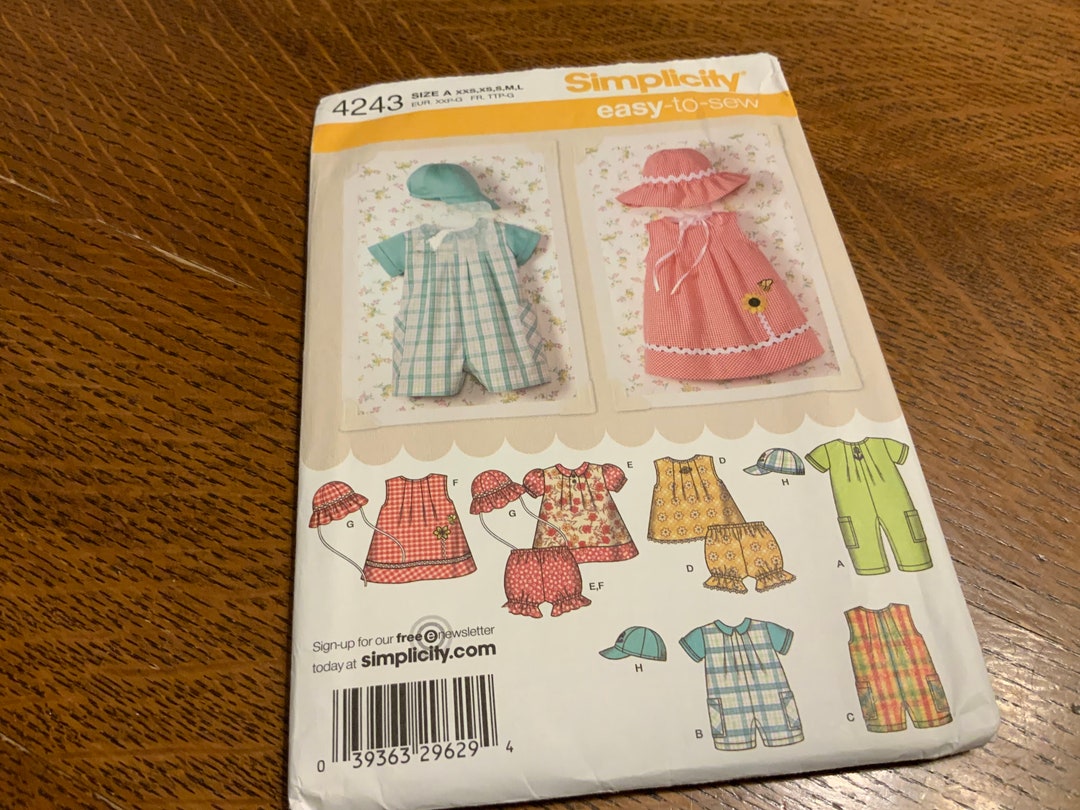 Simplicity 4243, Baby Dress Pattern, Romper Pattern, Uncut Sizes XXS to ...