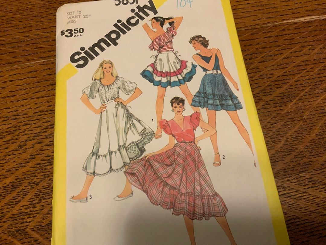 Simplicity 5851, Ruffled Skirt Pattern, Size 10 Vintage 1982, 2 Lengths ...