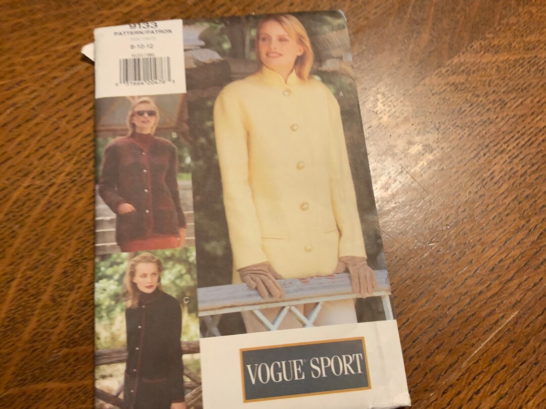 Vogue 9133, Jacket Pattern, Sizes 8 10 12 Vogue Sport, Uncut 1990s 3 ...