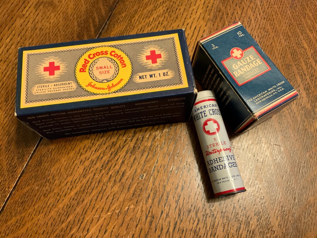 Vintage First Aid, White Cross Bandage Tin, Has 3 Adhesive Bandaids, 10 ...