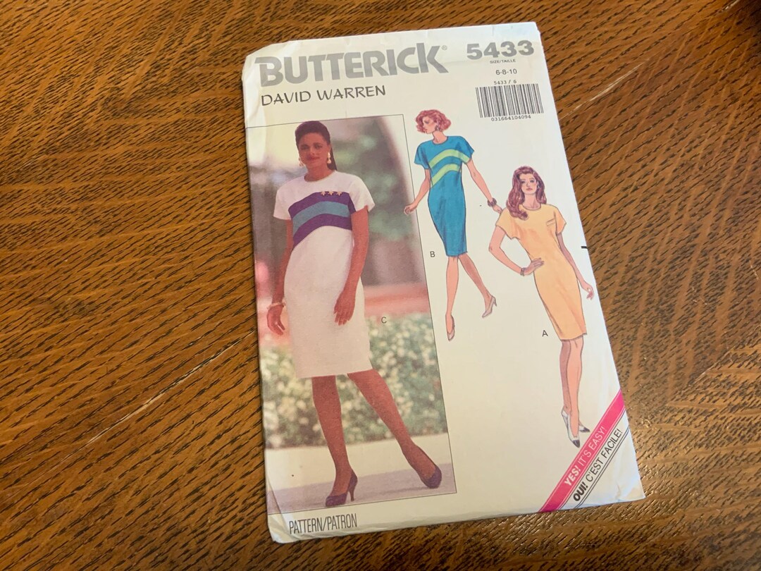 Butterick 5433, Dress Pattern, Inserts and Capped Sleeves, Sizes 6 8 19 ...