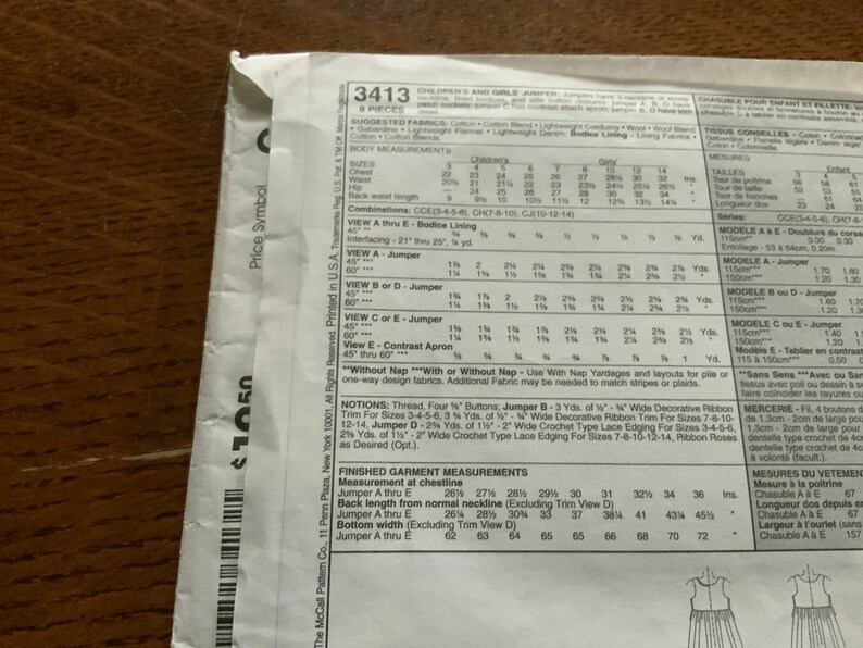 Girl’s Jumper Pattern, Mccalls 3413, Sizes 7 8 10, 2 Hour Jumper V or U ...