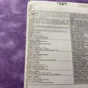 Mccalls Pattern 3474, 18” Doll Clothes Pattern, Tops Pants Skirt Uncut ...