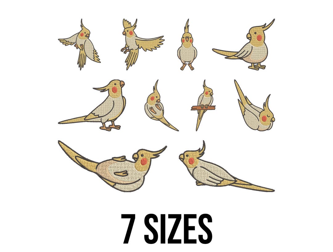 Cockatiel Embroidery Design - Cockatiel Bird Embroidery Design - Flying ...