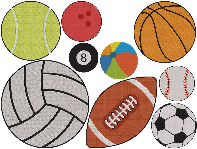 Bundle of Sports Balls Embroidery Design - Football, Baseball ...