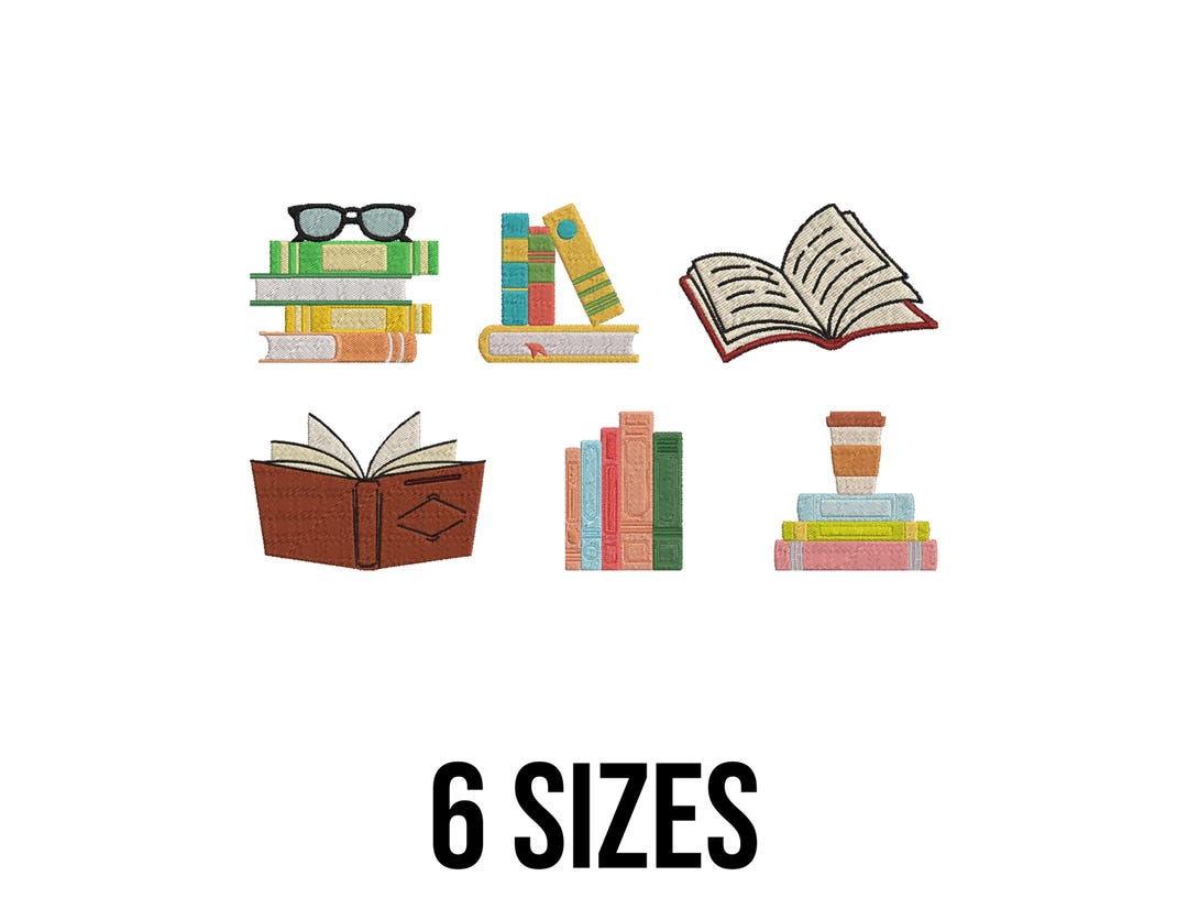Stack of Books Embroidery Design - Open Book Embroidery Design - Books ...