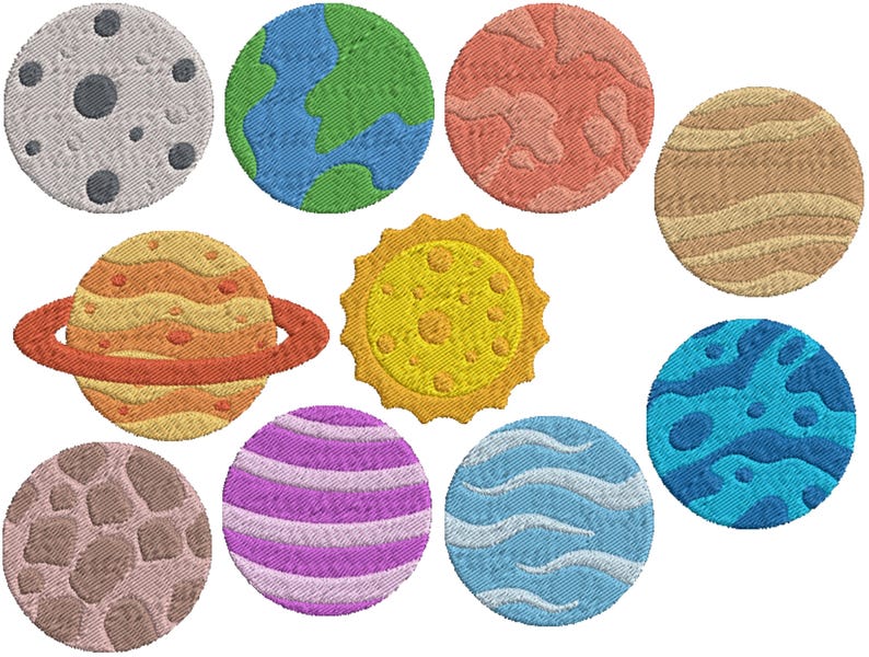 Solar System Embroidery Design - Planets Embroidery Design - Space ...