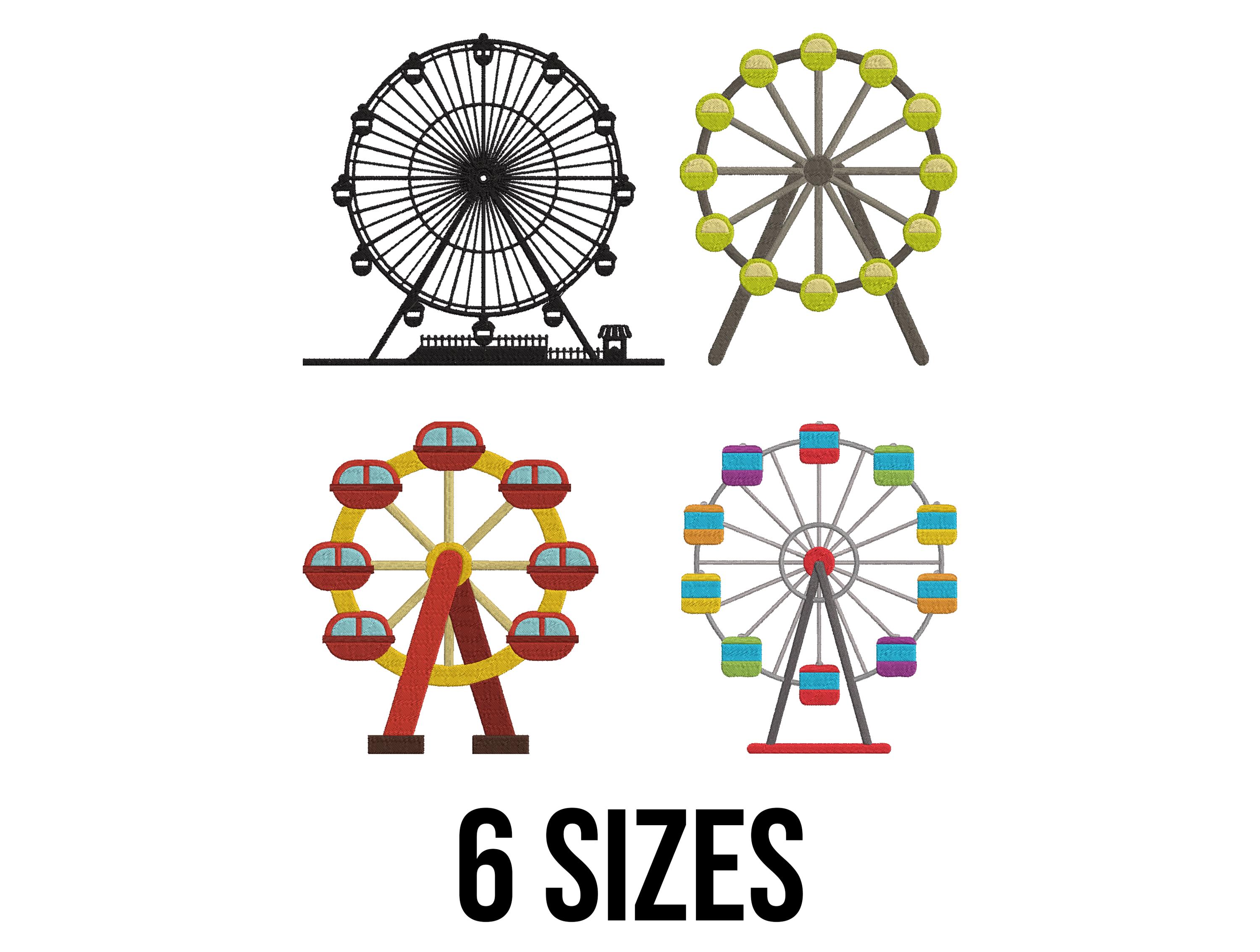 Ferris Wheel Embroidery Design - Amusement Park Ride Embroidery Design ...