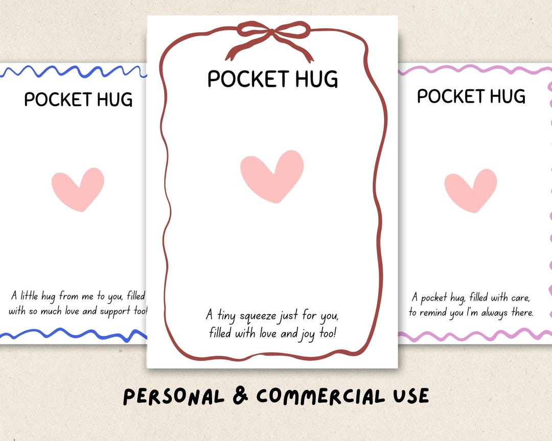 Pocket Hug Cards, Individual Poems, Printable PDF Backing Card Download ...